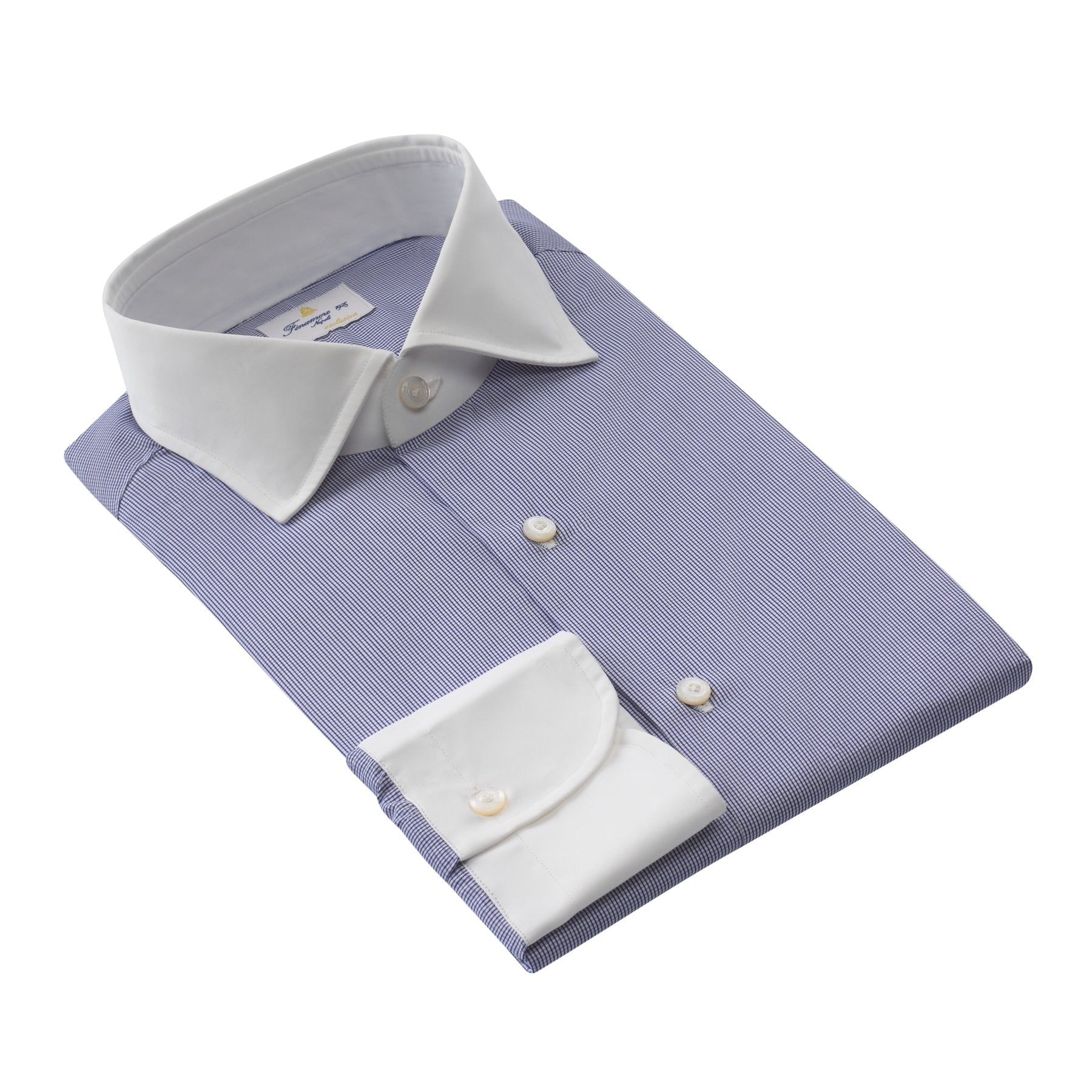 Finamore Micro-Checked Alumo-Cotton Shirt in Blue and White | SARTALE